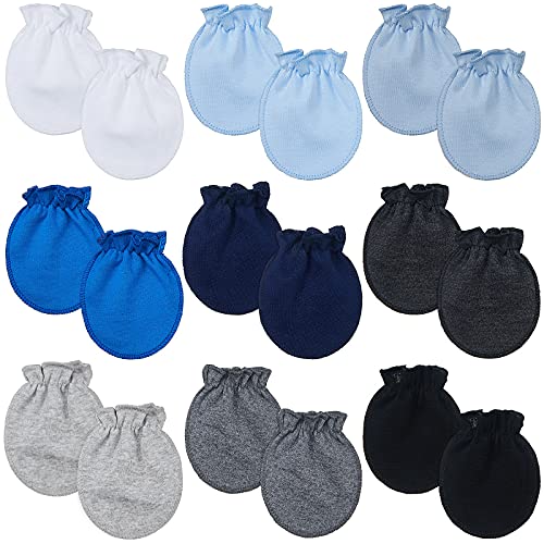 9 Pairs Newborn Baby Boys Girls Mittens 0-6 Months Infant Toddler Mittens No Scratch Solid Color Gloves (Dark Color)