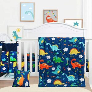 cloele crib bedding set for boys - microfiber 3 piece dinosaur baby bedding set soft comforter bed set includes toddler pillowcase crib sheet baby quilt - nursery bedding set for boys and girls