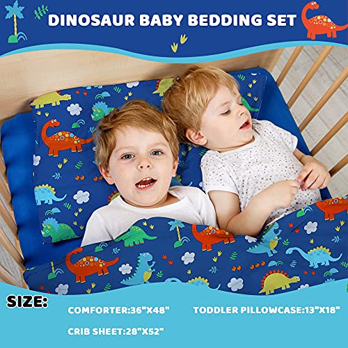 Cloele Crib Bedding Set for Boys - Microfiber 3 Piece Dinosaur Baby Bedding Set Soft Comforter Bed Set Includes Toddler Pillowcase Crib Sheet Baby Quilt - Nursery Bedding Set for Boys and Girls