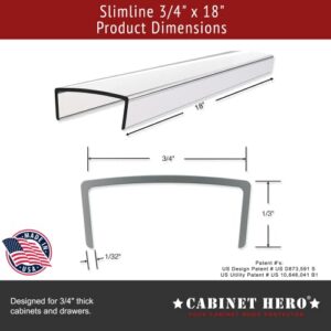 CABINET HERO Slimline - Slip on Cabinet Door Protector Edge Guard - Clear - ¾” Thick - 18” Length (Pack of 4)