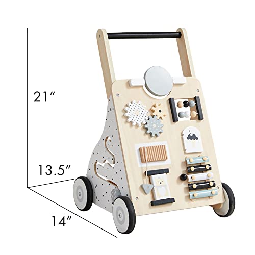 Asweets Wooden Baby Walker Push and Pull Learning Activity Walker for Boys and Girls Sit to Stand Learning Walker Toddler Toy (Natural)