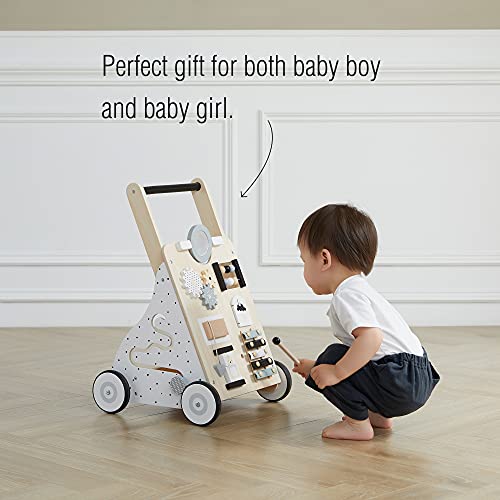 Asweets Wooden Baby Walker Push and Pull Learning Activity Walker for Boys and Girls Sit to Stand Learning Walker Toddler Toy (Natural)