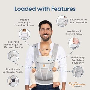 Ergobaby Omni Breeze All Carry Positions Breathable Mesh Baby Carrier Newborn to Toddler with Enhanced Lumbar Support & Airflow (7-45 Lb), Pearl Grey