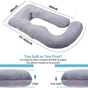 Jcickt Pregnancy Pillow J Shaped Full Body Pillow with Velvet Cover Grey Maternity Pillow for Pregnant Women, 60"