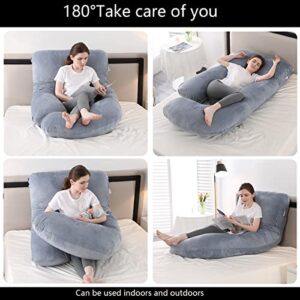 Jcickt Pregnancy Pillow J Shaped Full Body Pillow with Velvet Cover Grey Maternity Pillow for Pregnant Women, 60"