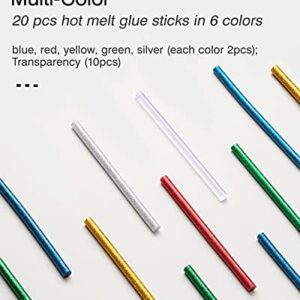 HOTO Hot Glue Sticks, 20 Pcs Glitter Hot Glue Sticks, Glue Gun Sticks, Colored Glue Sticks, 6 Colors for DIY Projects and Arts Crafts DIY Fabric, 5" x 0.28"