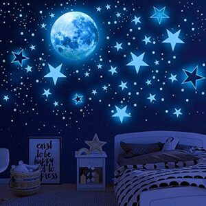 glow in the dark stars for ceiling, 1120pcs airsnigi glow in the dark wall decals long-lasting glowing star wall stickers perfect gifts for kids room decor, halloween, christmas - blue