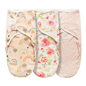 little tots swaddle blanket for baby girl boy easy change infant wrap 3 pack adjustable sleep sack for newborn babies 0-3 month (rainbow and flowers)