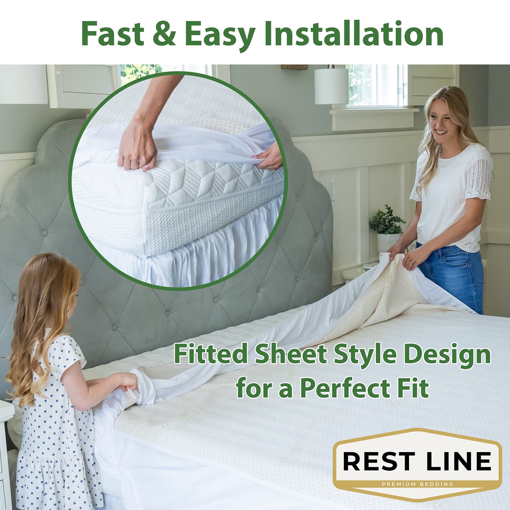 Rest LINE 100% Organic Cotton Mattress Protector. Crib and Cot Cover (28x52in),100% Waterproof,Cooling, Hypoallergenic Cover Stretches 6 to 8 Inch dept and Protects Against Wetting Accidents