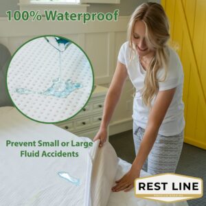 Rest LINE 100% Organic Cotton Mattress Protector. Crib and Cot Cover (28x52in),100% Waterproof,Cooling, Hypoallergenic Cover Stretches 6 to 8 Inch dept and Protects Against Wetting Accidents