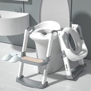 glaf potty training toilet seat for toddler boys and girls with step stools ladder potty chair 2 in 1 adjustable kids potty seat with anti-slip pads comfortable cushion (grey)