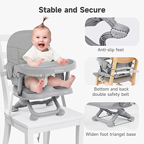 YOLEO High Chairs for Babies and Toddlers, Booster Seat for Dining Table with 4 Level Height Adjustable, Travel High Chair Folding Booster Seat with Cushion (Grey)