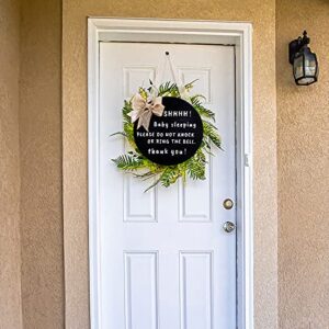 Yalikop Cute Bow Baby Sleeping Front Door Sign, Do Not Ring The Bell Do Not Disturb No Solicitation Sign Sleeping Baby Decorative Front Porch Sign for New Parent, 10 Inches, Round (Black)