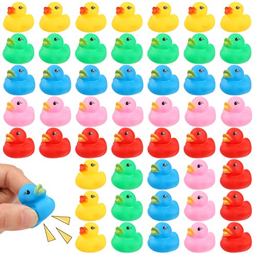 50 Pcs Rubber Ducks Bath Toy, Multicolor Mini Rubber Duck Bulk Float Duck Baby Bath Toy, Shower Birthday Party Christmas Favors Gift (5 Colors)