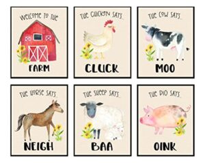 farm nursery decor, cow wall decor, pig nursery decor for boys, baby wall decor, chicken wall art, farm animal nursery decor, nursery wall decor girl, set of prints 8x10" (welcome to the farm)