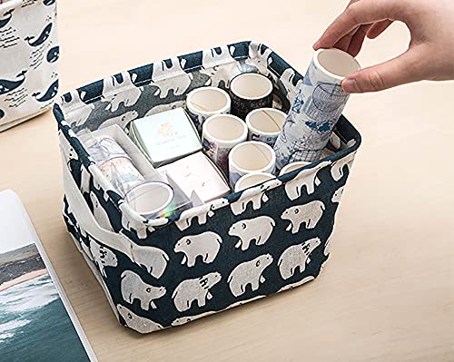 Lawei 9 Pack Mini Canvas Storage Bins - Collapsible Canvas Shelf Basket Nursery Organizer Boxwith Handles for Nursery Kids Bathroom Home Office