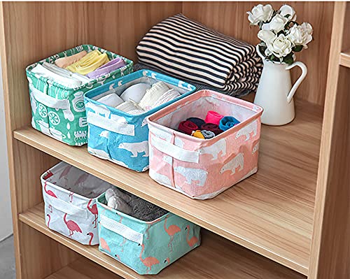 Lawei 9 Pack Mini Canvas Storage Bins - Collapsible Canvas Shelf Basket Nursery Organizer Boxwith Handles for Nursery Kids Bathroom Home Office