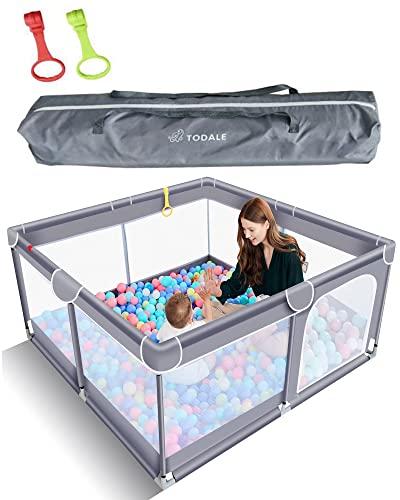 TODALE Baby Playpen for Toddler, Large Baby Playard, Indoor & Outdoor Kids Activity Center with Anti-Slip Base, Sturdy Safety Play Yard with Soft Breathable Mesh, Playpen for Babies(Gray,50”×50”)