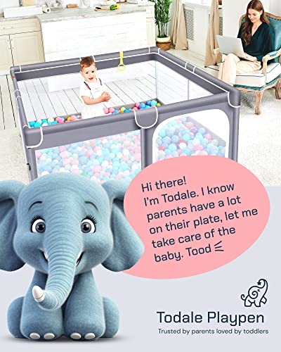 TODALE Baby Playpen for Toddler, Large Baby Playard, Indoor & Outdoor Kids Activity Center with Anti-Slip Base, Sturdy Safety Play Yard with Soft Breathable Mesh, Playpen for Babies(Gray,50”×50”)