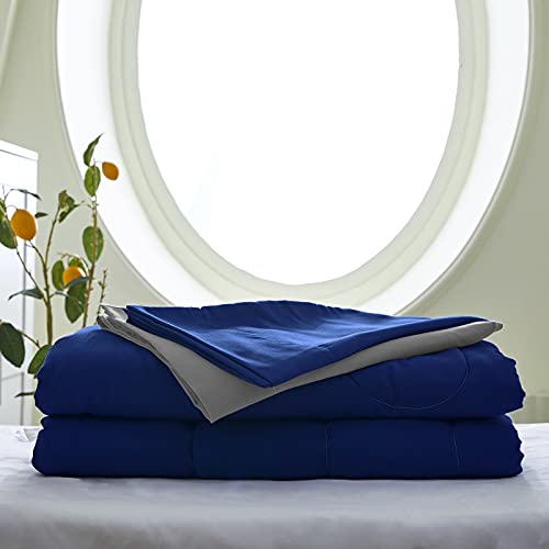 UOZZI BEDDING 4 Pieces Toddler Bedding Set Ultra Soft and Breathable Toddler Sheet Set - Includes Comforter, Flat Sheet, Fitted Sheet and Pillowcase - Royal Blue & Gray