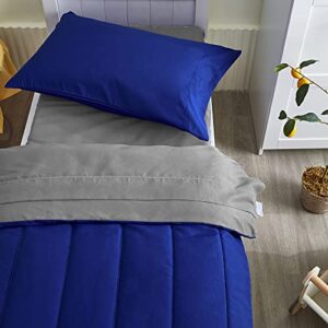 UOZZI BEDDING 4 Pieces Toddler Bedding Set Ultra Soft and Breathable Toddler Sheet Set - Includes Comforter, Flat Sheet, Fitted Sheet and Pillowcase - Royal Blue & Gray