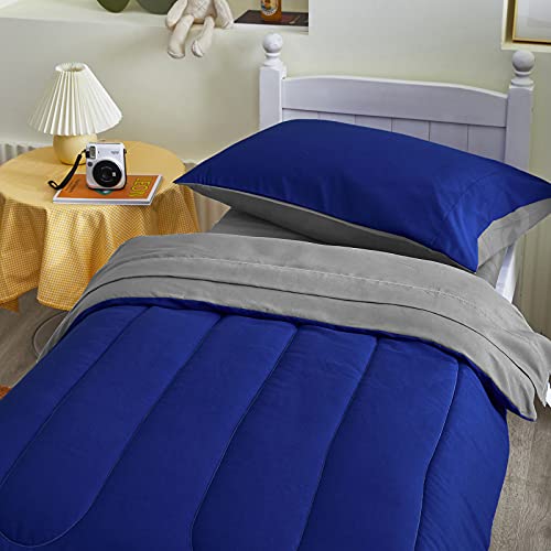 UOZZI BEDDING 4 Pieces Toddler Bedding Set Ultra Soft and Breathable Toddler Sheet Set - Includes Comforter, Flat Sheet, Fitted Sheet and Pillowcase - Royal Blue & Gray