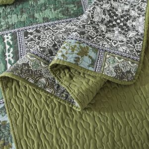 NEWLAKE Cotton Bedspread Quilt Sets-Reversible Patchwork Coverlet Set, Green Classic Bohemian Pattern,Queen Size