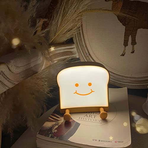 QANYI Toast Bread Night Light,Soft LED Toast Lamp with Cute Face Always Smile,Bedroom Table Lamps Graduation Gifts Ideas for Teen Girls 10 11 12 13 14 Year Old Girls