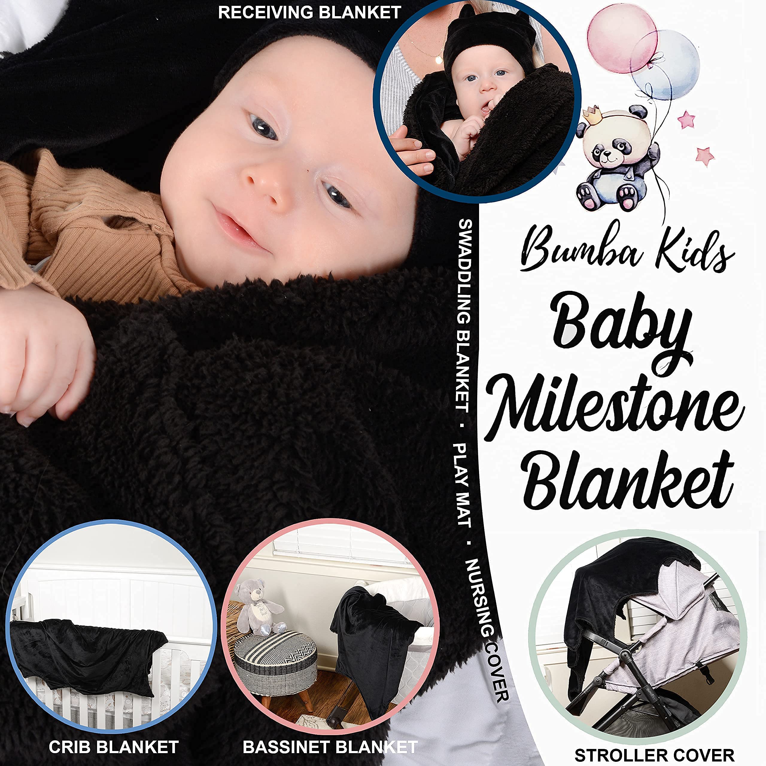 Bumba Kids Multi-Use Bat Blanket has a Monthly Baby Milestone Blanket Option and Plush Black Baby Hat with Ears, Baby Bat Swaddle Blanket, Black Baby Blanket, Black Swaddle Blanket, Goth Baby Stuff