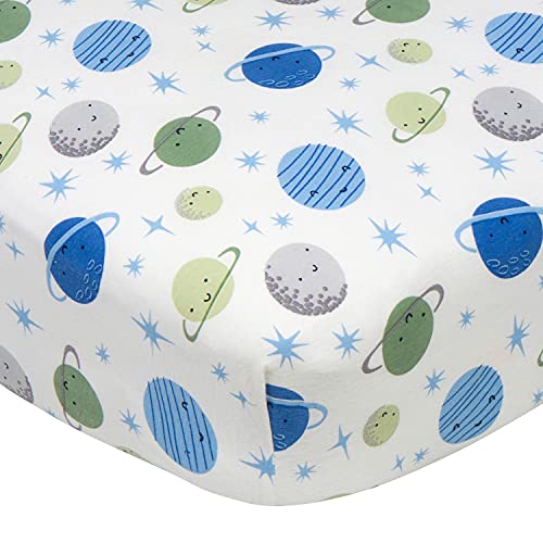 Gerber Baby Boys Girls Neutral Newborn Infant Baby Toddler Nursery 100% Cotton Fitted Bedding Crib Sheet, Space Blue, 28" x 52"