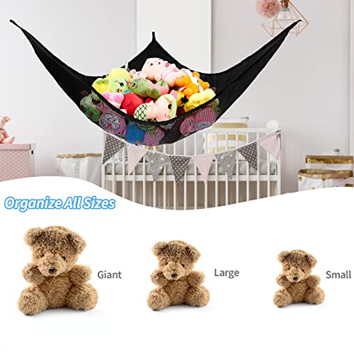 KanYool Stuffed Animal Net, Jumbo Stuffed Animal Toy Hammock Hanging Stuff Animals Organizer Storage Net Boho Large Corner Plush Toys Net Holder for Nursery Play Room Bedroom Kid Room 2 Pack Black