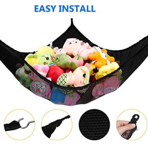 KanYool Stuffed Animal Net, Jumbo Stuffed Animal Toy Hammock Hanging Stuff Animals Organizer Storage Net Boho Large Corner Plush Toys Net Holder for Nursery Play Room Bedroom Kid Room 2 Pack Black