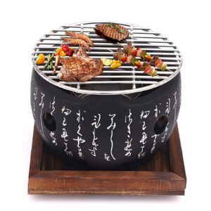 6.3in japanese style bbq grill portable round barbecue stove food charcoal stove with wire mesh grill and base japanese tabletop household barbecue tools for 1-2 person