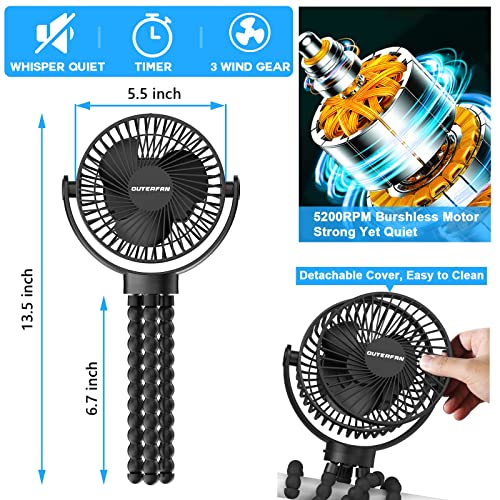 Portable Fan, Stroller Fan 60Hrs 12000mAh Battery Operated Fans USB Rechargeable Small Fan for Bedroom, Desk, Personal Handheld, Clip on Fans for Baby Stroller, Travel, Car Seat, Peloton, Bed, Camping