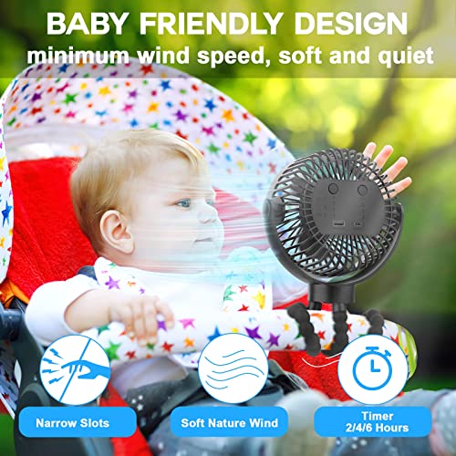 Portable Fan, Stroller Fan 60Hrs 12000mAh Battery Operated Fans USB Rechargeable Small Fan for Bedroom, Desk, Personal Handheld, Clip on Fans for Baby Stroller, Travel, Car Seat, Peloton, Bed, Camping