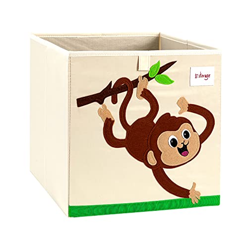 VMOTOR Foldable Animal Canvas Storage Toy Box/Bin/Cube/Chest/Basket/Organizer for Kids, 13 inch(Monkey)