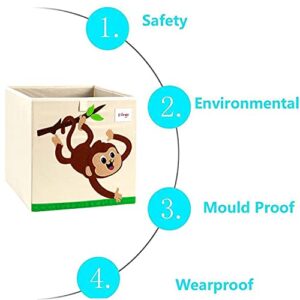 VMOTOR Foldable Animal Canvas Storage Toy Box/Bin/Cube/Chest/Basket/Organizer for Kids, 13 inch(Monkey)