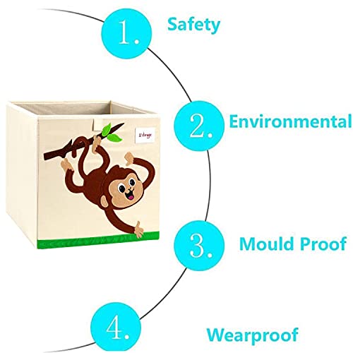 VMOTOR Foldable Animal Canvas Storage Toy Box/Bin/Cube/Chest/Basket/Organizer for Kids, 13 inch(Monkey)