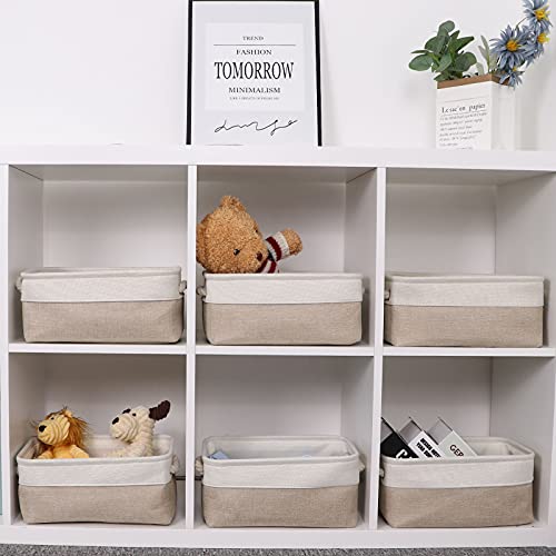 Bidtakay Small Baskets Fabric Storage [6 Pack] Beige Storage Bins 11.8 X 7.8 X 5 Inches Empty Gift Basket Decorative Storage Baskets for Shelves, Baby Clothes Storage, Bathroom(White&Beige)