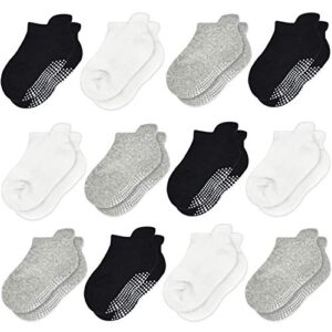 tphon non slip toddler socks 12 pairs infant baby kids grip socks for boy girls anti skid ankle socks for 1-3 year children