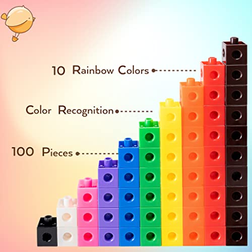 TOYLI 100 Piece Linking Cubes Set for Counting, Sorting, STEM, Connecting Blocks Math Links Manipulatives Educational Toy for Preschool, Kindergarten, Homeschool