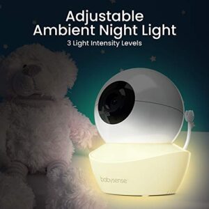 Babysense Add On Camera Video Baby Monitor HD S2, Remote Pan Tilt Zoom, Two-Way Talk-Back Audio, Long Range, Night Vision, Night Light, Lullabies, Temperature Monitoring