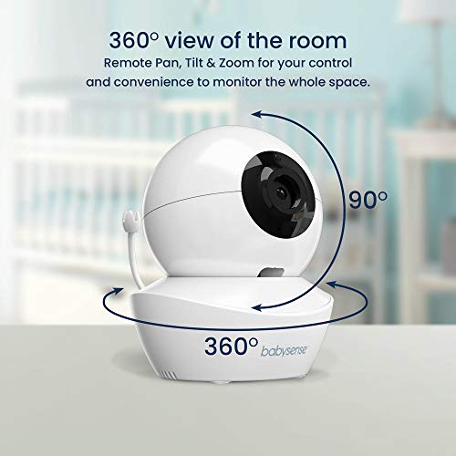 Babysense Add On Camera Video Baby Monitor HD S2, Remote Pan Tilt Zoom, Two-Way Talk-Back Audio, Long Range, Night Vision, Night Light, Lullabies, Temperature Monitoring