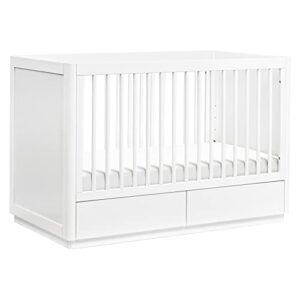 babyletto bento 3-in-1 convertible storage crib with toddler bed conversion kit in white, undercrib storage drawers, greenguard gold certified