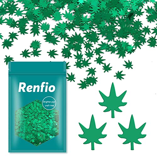 Renfio 1.75 Oz 50g Weed Leaf Confetti Glitter Leaves Flakes Shape Shiny Sequin Glitters Resin Sparkle Chunky Sequins for DIY Mold Art Nail Artwork Holiday Decoration - Grass Green