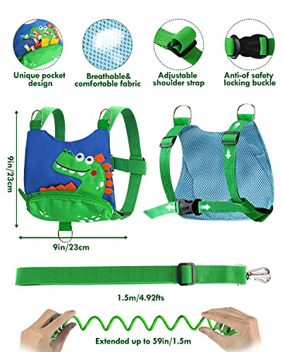 Toddler Leash for Boys and Girls , 4-in-1 Leash for Kids, Toddler Harness with Leash, Child Leash for Walking with Baby Safety Anti Lost Wrist Link (Dinosau