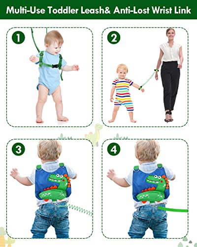 Toddler Leash for Boys and Girls , 4-in-1 Leash for Kids, Toddler Harness with Leash, Child Leash for Walking with Baby Safety Anti Lost Wrist Link (Dinosau