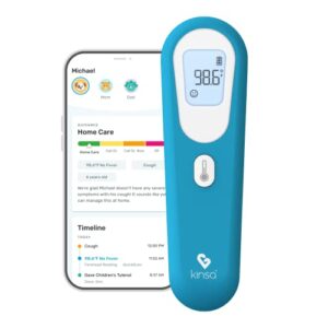 kinsa quickscan smart thermometer - no-touch, contactless digital forehead thermometer for babies, kids, adults - works with a smartphone app to track family health & offer symptom advice