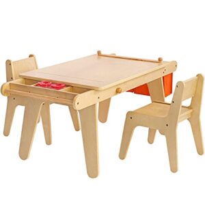 meeden kids table and chair set, kids art table with 2 stools, storage bag & paper roll, kids desk & chair set, craft table and chairs for toddlers, toddler wooden table,[50''l×23.6''w×22.5''h]