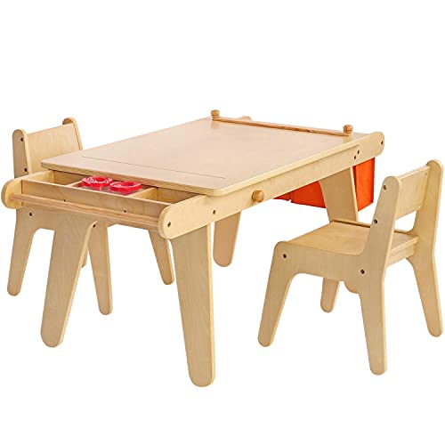 MEEDEN Kids Table and Chair Set, Kids Art Table with 2 Stools, Storage Bag & Paper Roll, Kids Desk & Chair Set, Craft Table and Chairs for Toddlers, Toddler Wooden Table,[50''L×23.6''W×22.5''H]